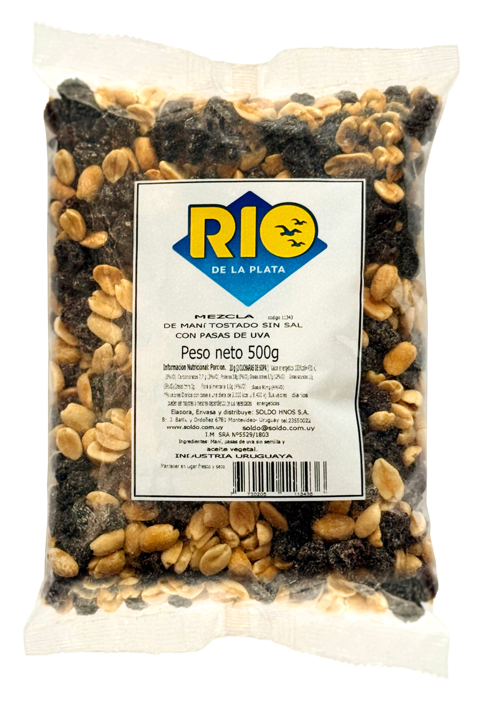 Mix maní sin sal + pasas 500Grs. Rio de la Plata – Soldo Hnos.